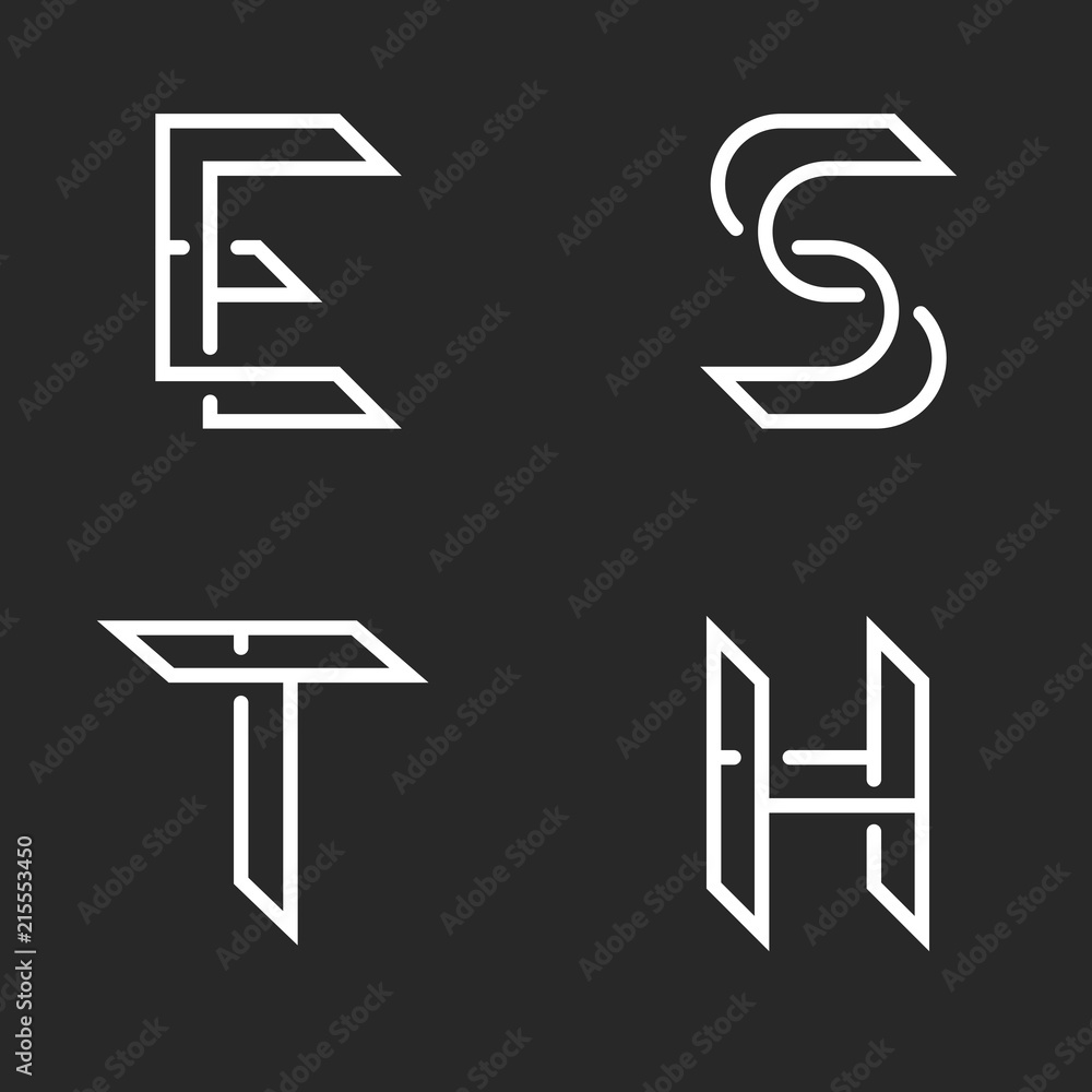 Collection letters S, T, E, H identity logo monogram, overlapping thin ...