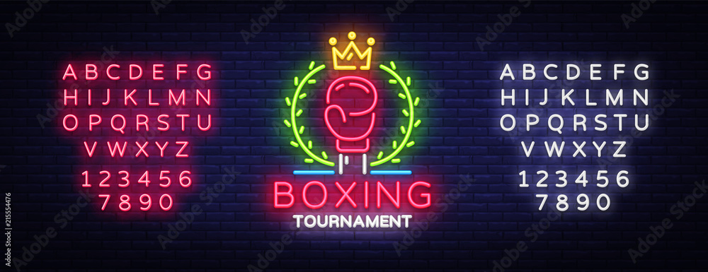 Boxing neon sign design vector template. Boxing Tournament Night Logo ...