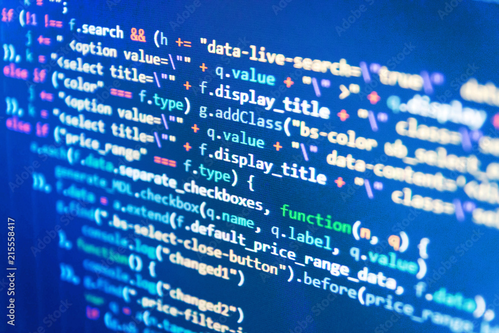 Website codes on computer monitor. Coding cyberspace concept. Admin ...
