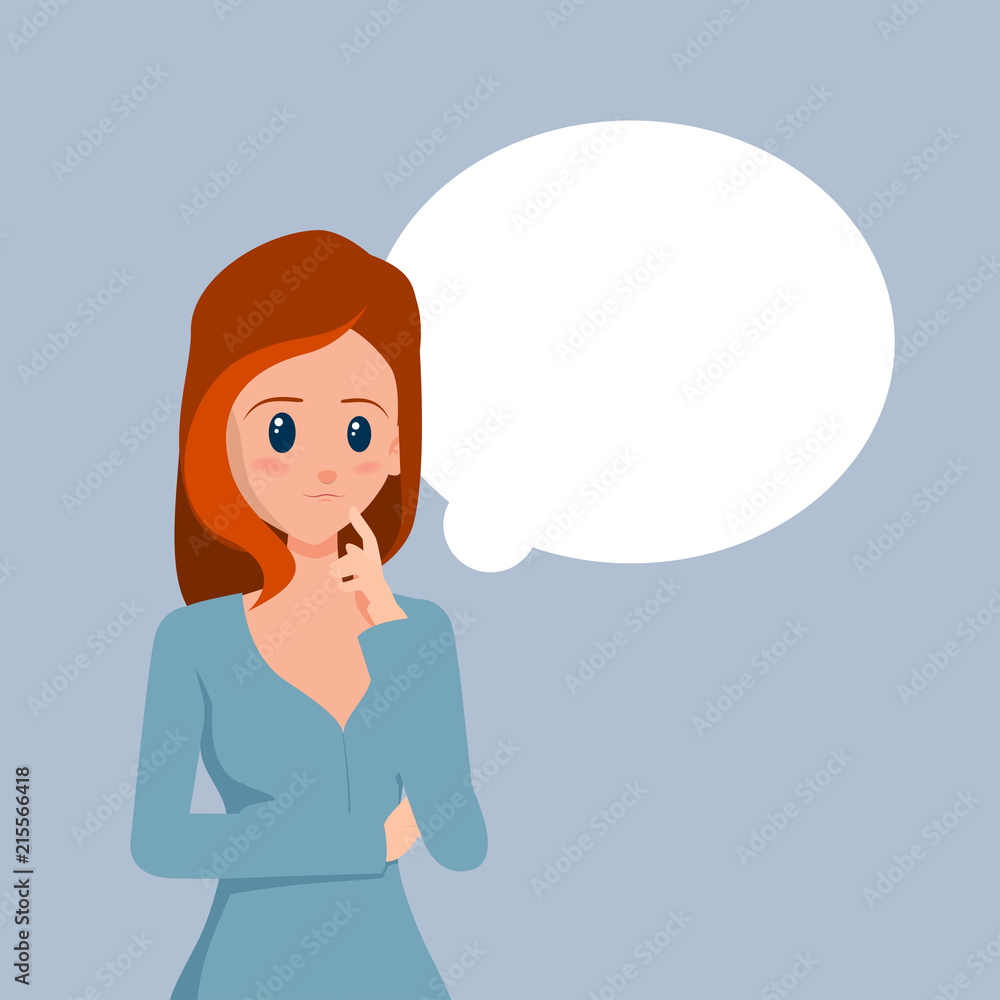 Businesswoman cartoon thinking pose character. Stock Vector | Adobe Stock
