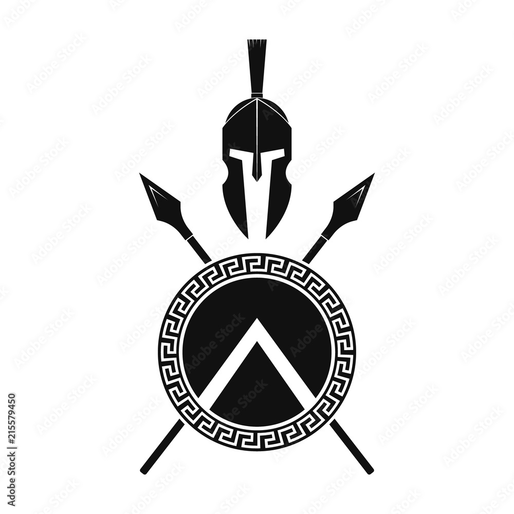 Spartan helmet, spears and shield. Vector. Stock Vector | Adobe Stock