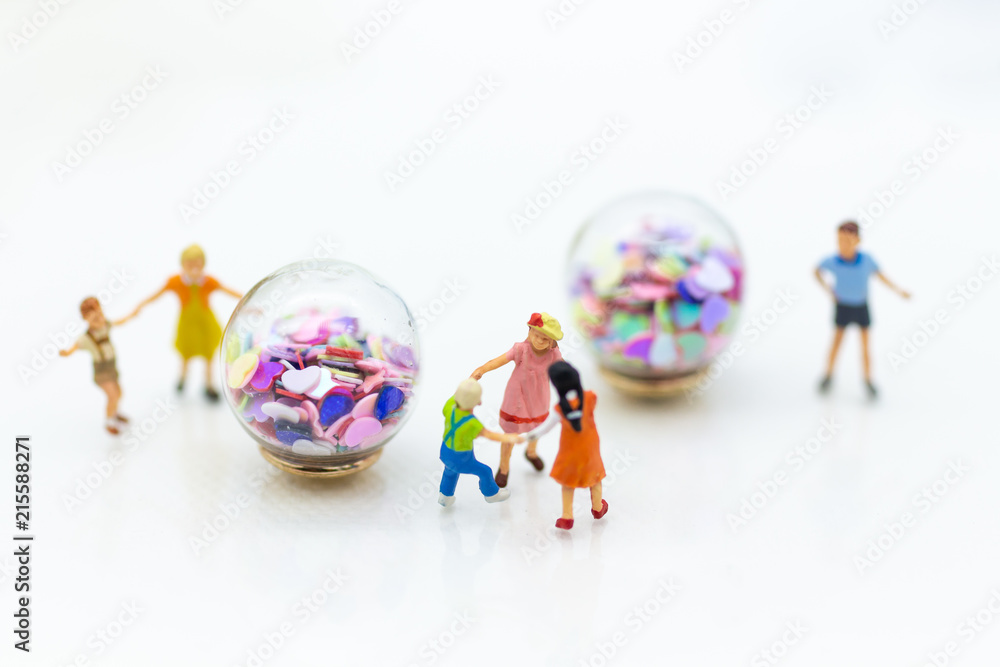 Miniature people : children playing together. Image use for happy ...