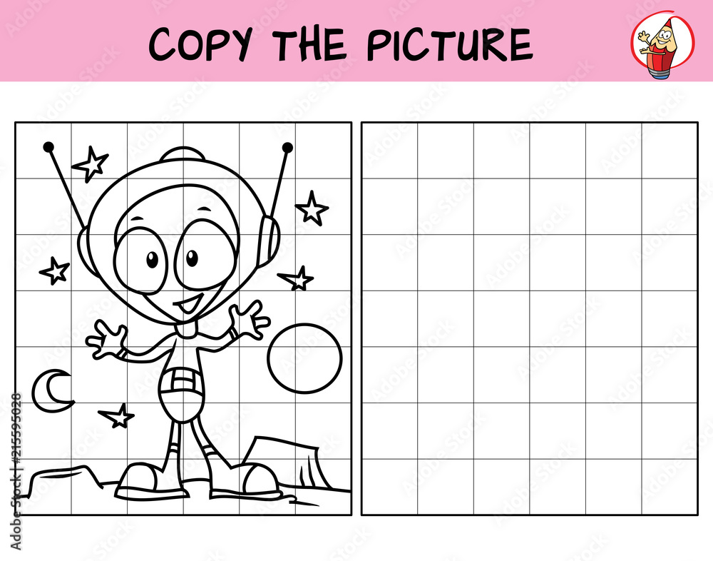 Alien in a spacesuit and helmet. Copy the picture. Coloring book ...