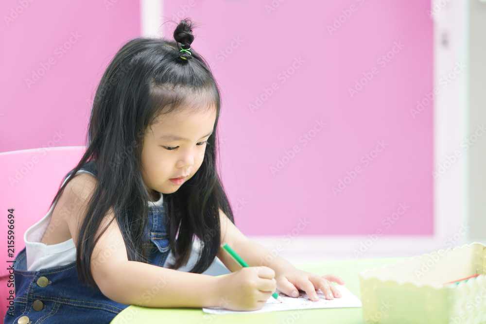 Asian children or kid girl and student happy smile and learning for ...