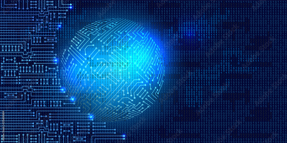 Electronic circuit with binary code and sphere Stock Vector | Adobe Stock