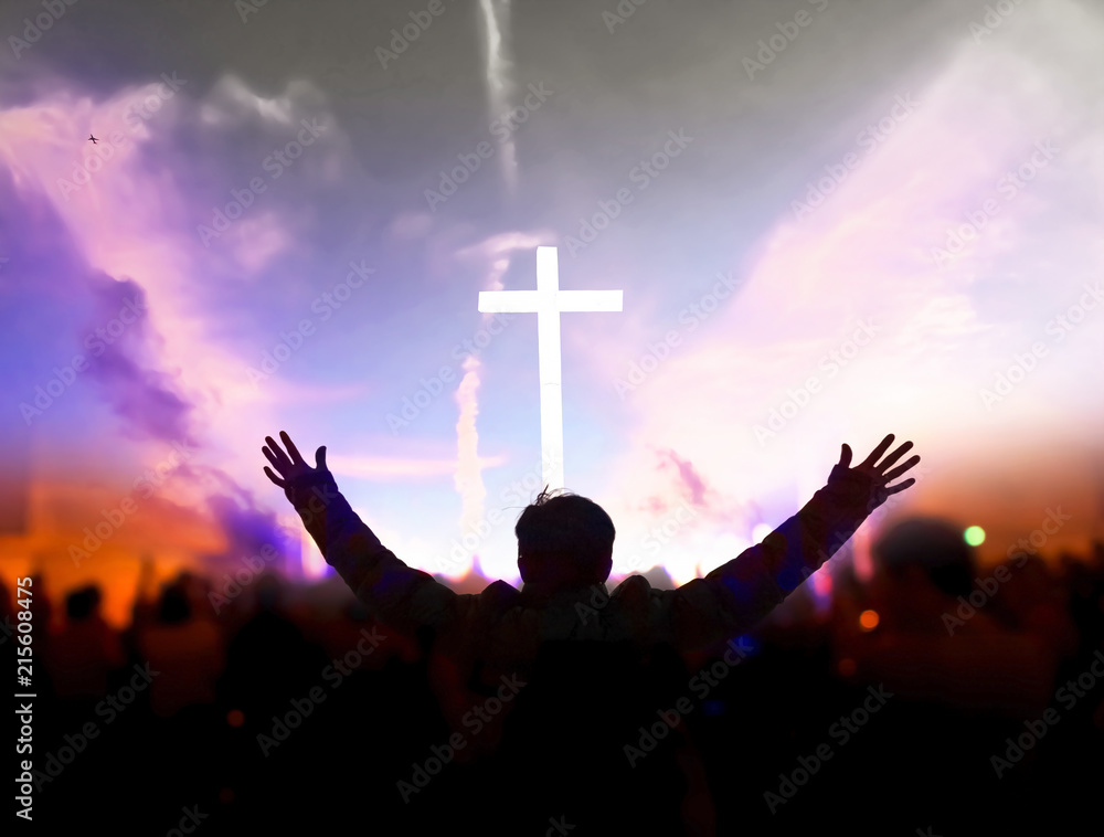 Church Worship Concept Christians Raising Their Hands In Praise And