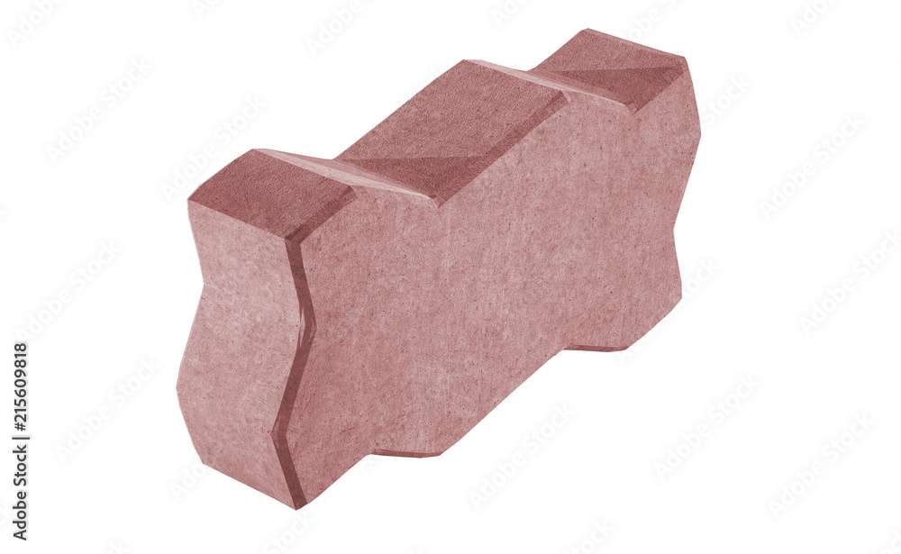 3D realistic render of red single lock paving brick. Isolated on white ...