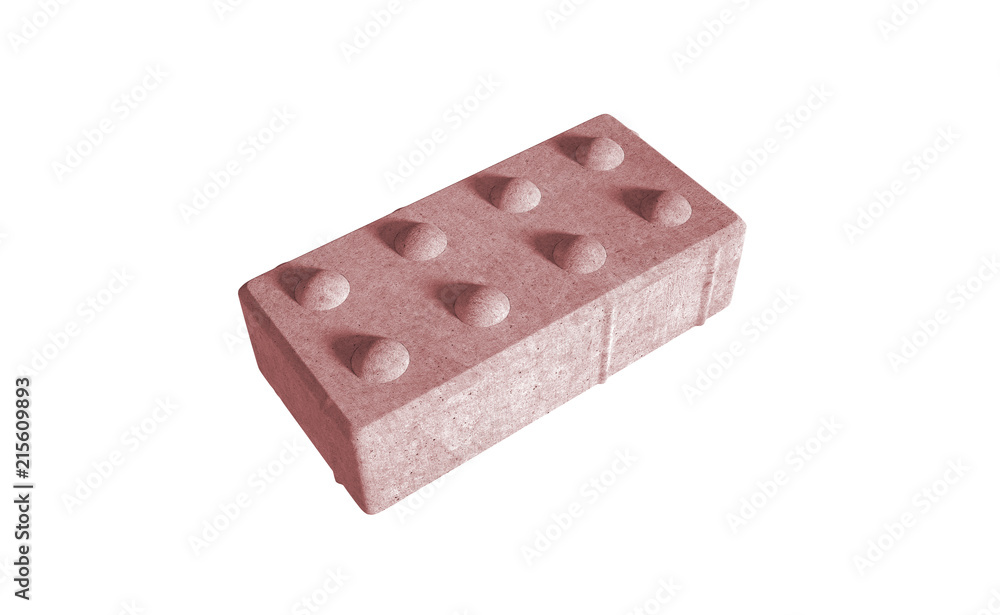 3D realistic render of red single lock paving brick. Isolated on white ...