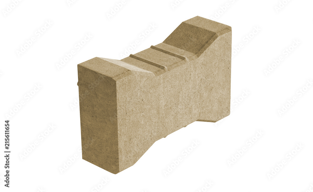 3D realistic render of yellow single lock paving stone. Isolated on ...