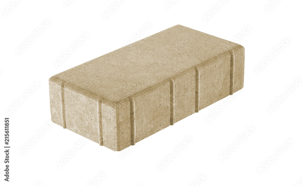 3D realistic render of yellow single lock paving stone. Isolated on ...