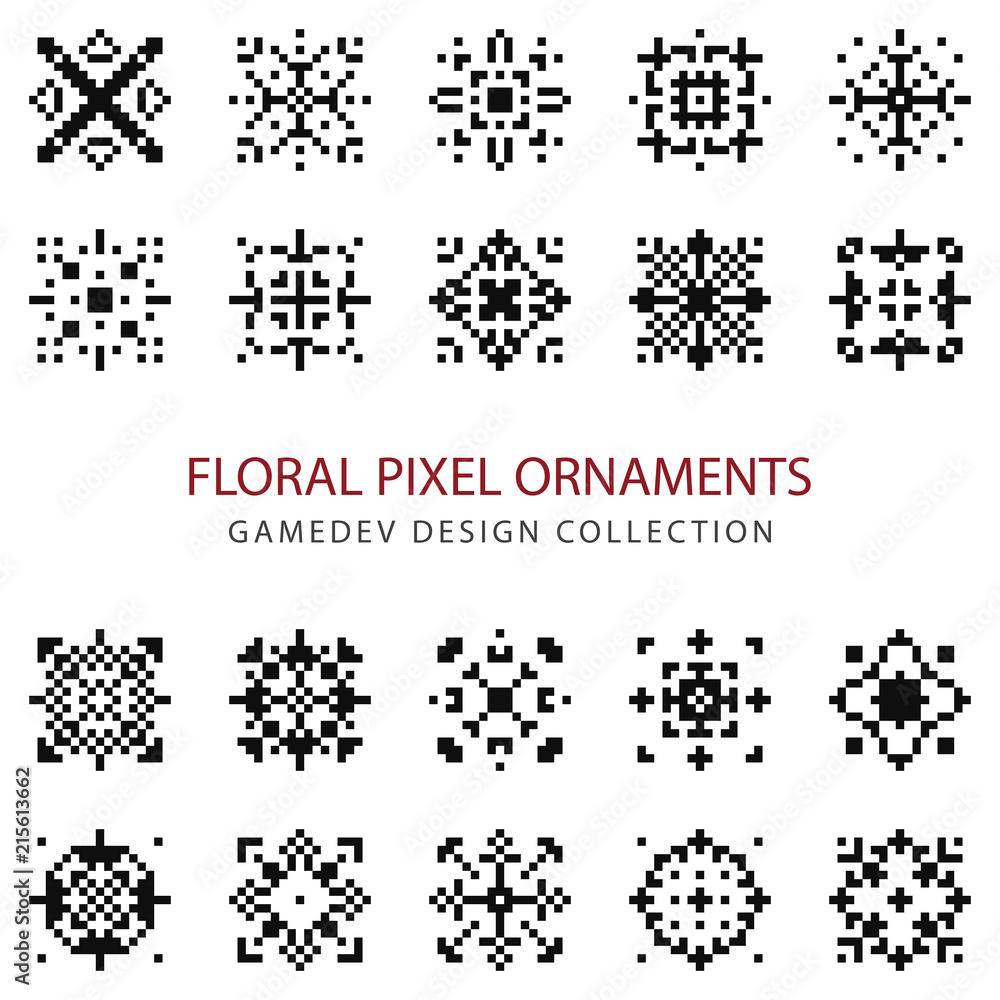 Pixel-art flowers. Floral shapes collection. Vector set. Stock Vector ...