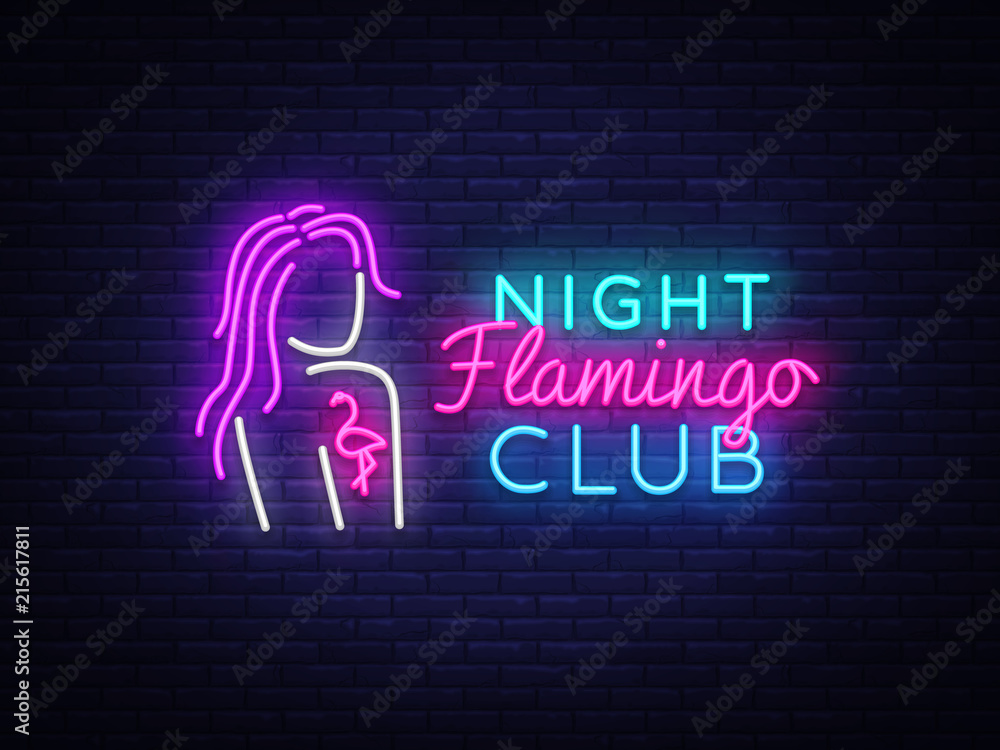 Night Club Neon Logo Vector. Flamingo neon sign concept, design ...