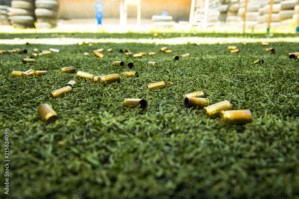 bullet shells ground. Cases of bullets lying on the floor of artificial ...