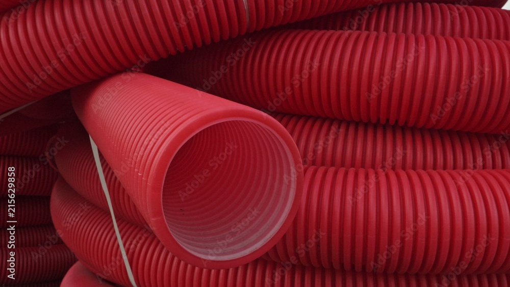 Warehouse of finished plastic pipes industrial outdoors storage site ...