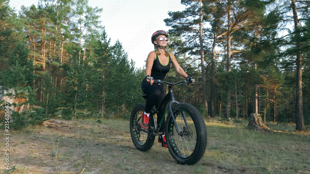 Fat bike also called fatbike or fat-tire bike in summer riding in the ...