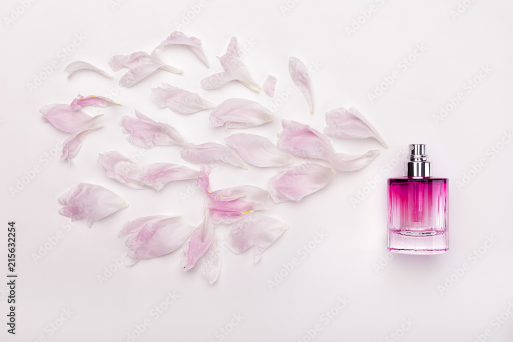 perfume and flower petals top view Stock Photo | Adobe Stock