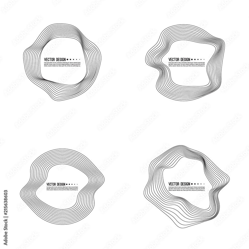 Vector set of deformed round banners. The text box with a distorted ...