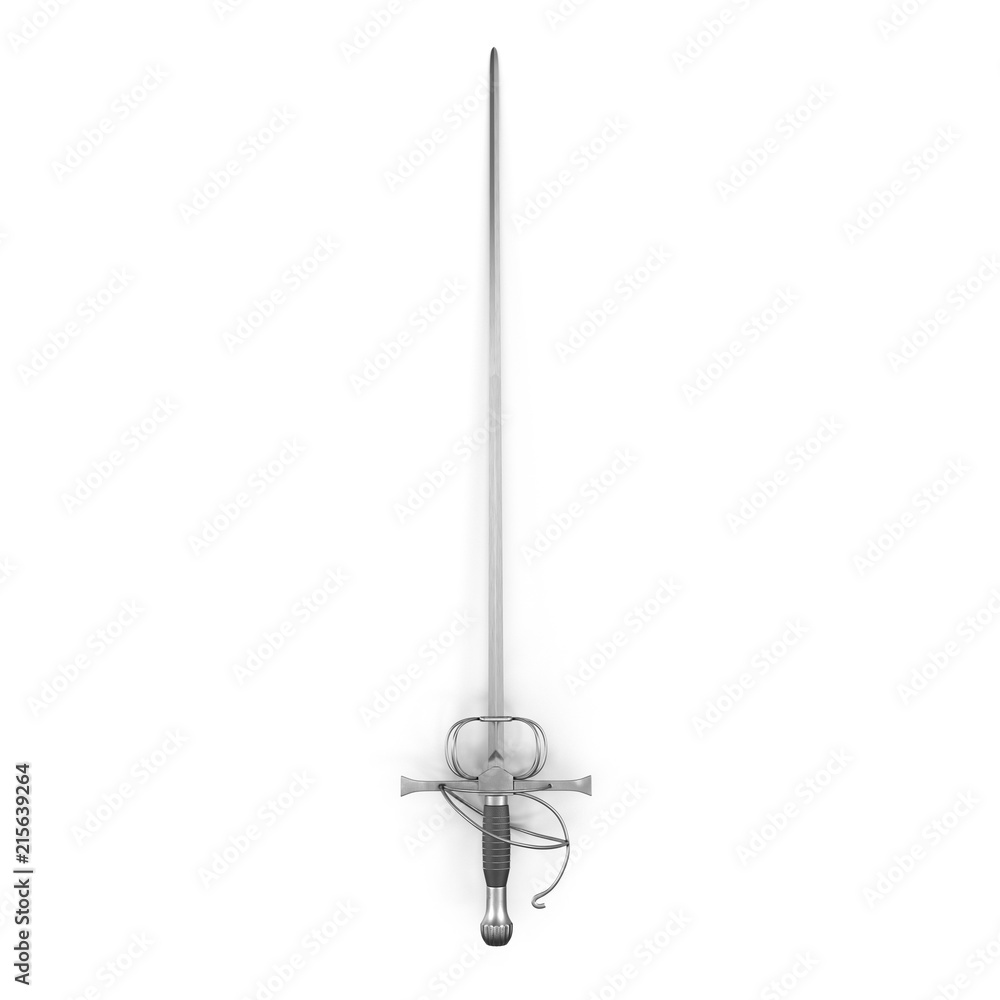 Medieval Rapier Sword on white. 3D illustration Stock Illustration ...