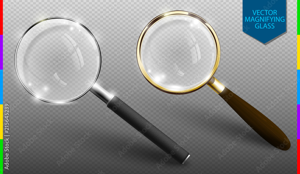 Realistic vector magnifying glass set on transparent background ...