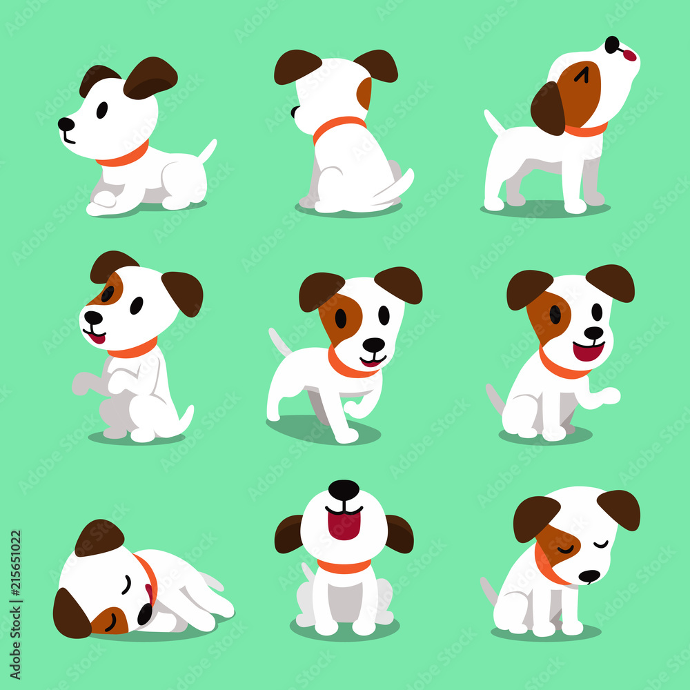 Cartoon character jack russell terrier dog poses for design. Stock ...
