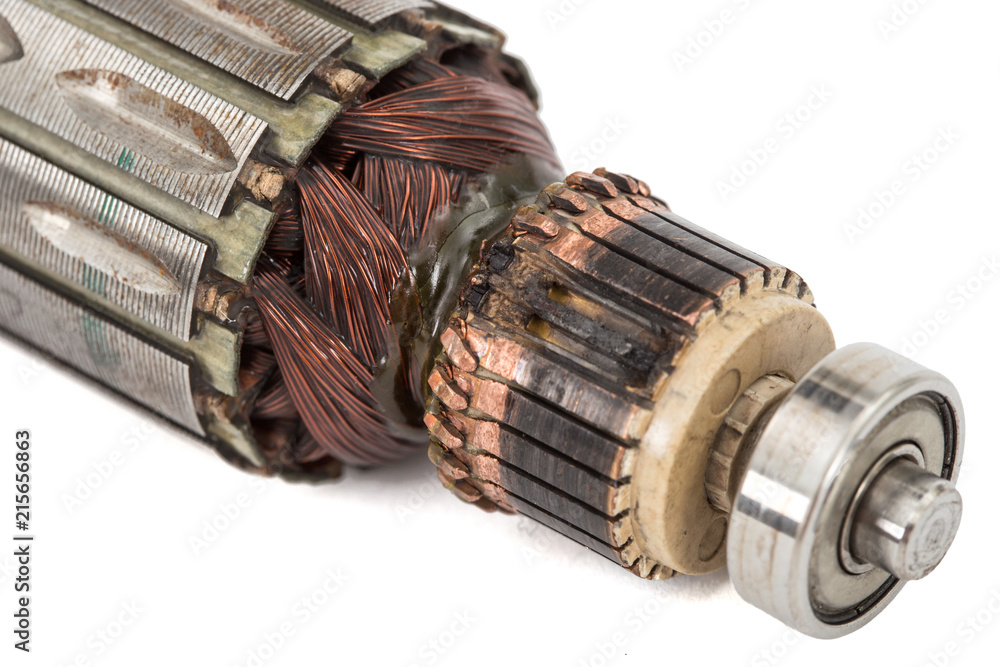 Damaged electric motor anchor, isolated on white background Stock Photo ...