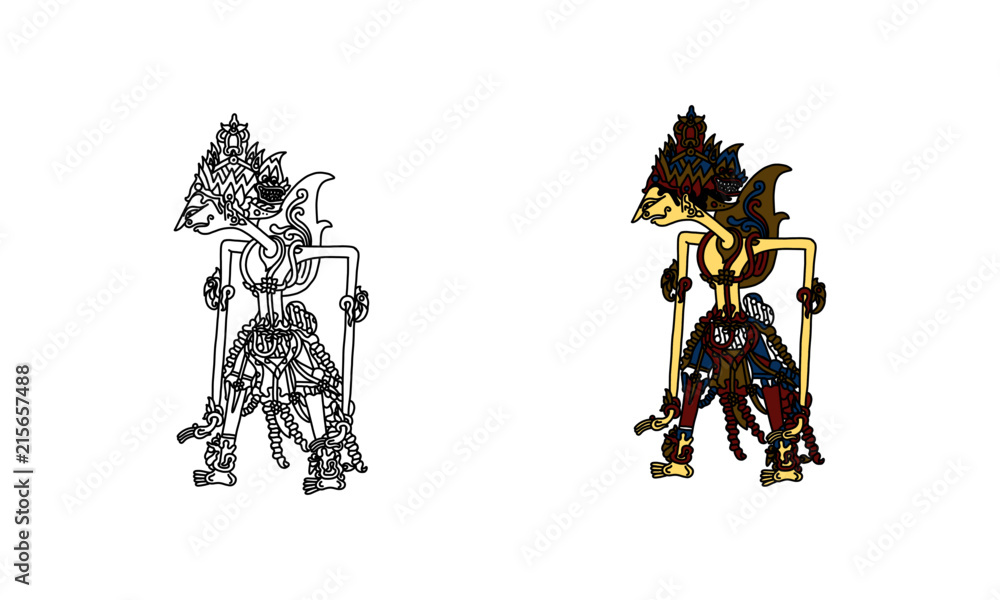 wayang kulit rama (outline and color) Stock Vector | Adobe Stock
