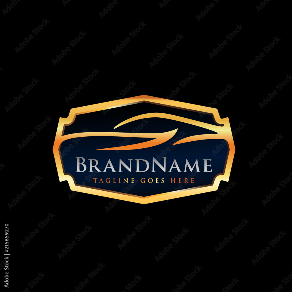 Automotive Logo Template with luxury car illustration in gold emblem ...