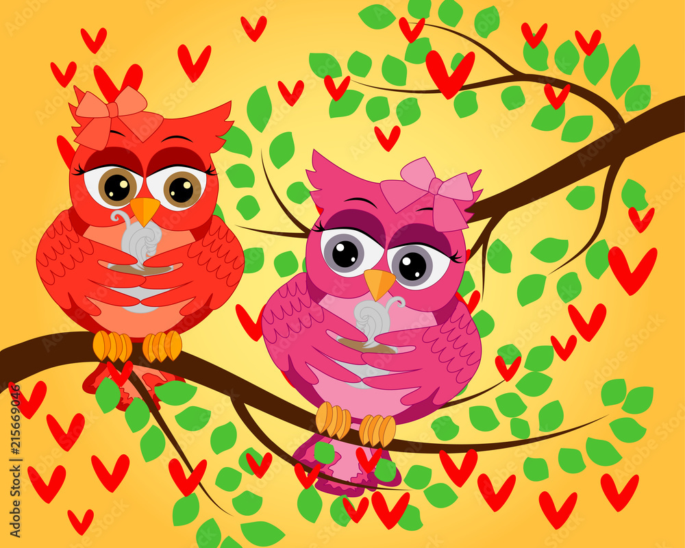 Pink Owl On Branch Clip Art
