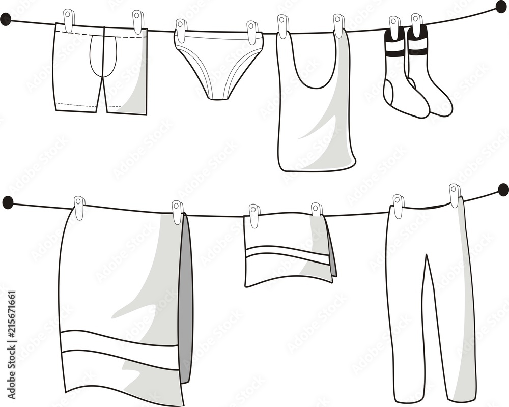 Clothes hanging in clothesline. hand drawn sketch. Stock Vector | Adobe ...