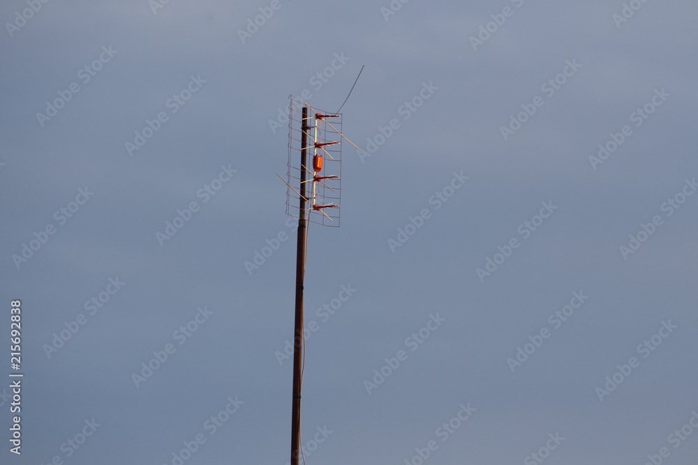 Yagi DVBT tv reception antenna installed on the wall. Broadband signal ...
