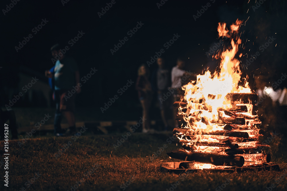 Group of people near camp fire with campfire song and campfire meals ...