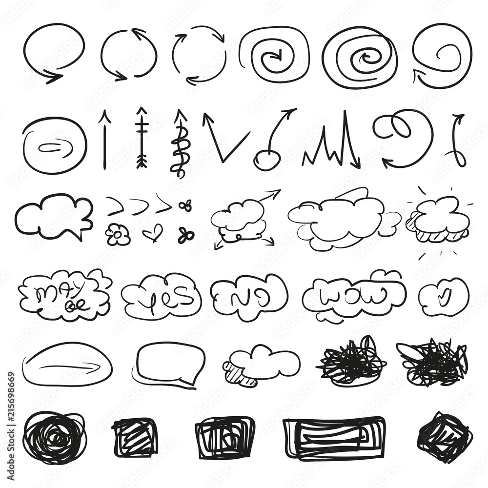 Big set of different signs. Hand drawn simple symbols for design. Line ...