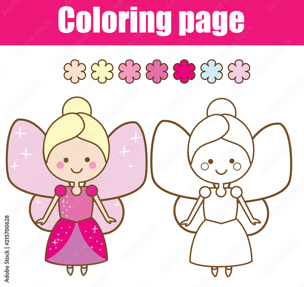 Coloring page with cute fairy character in kawaii style. Drawing kids ...