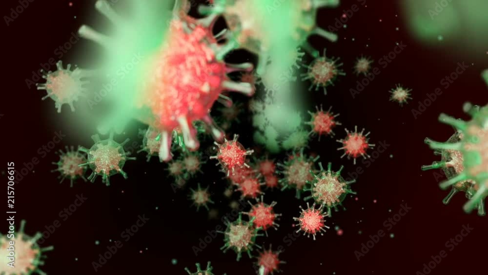 Beautiful animation movement through a blood vein with virus cells. In ...