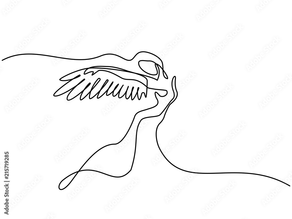 Continuous one line drawing. Abstract portrait of angel woman with ...