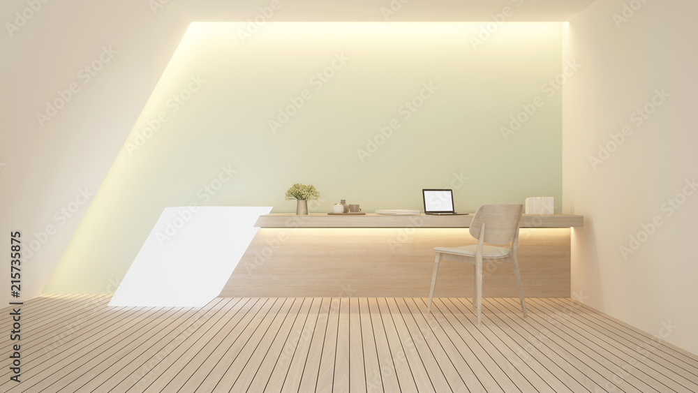 Reception counter or Information counter and empty wall decorate for ...