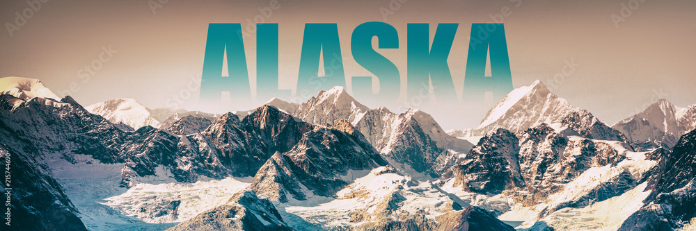 Alaska landscape panoramic banner of snow mountain peaks in Glacier Bay ...