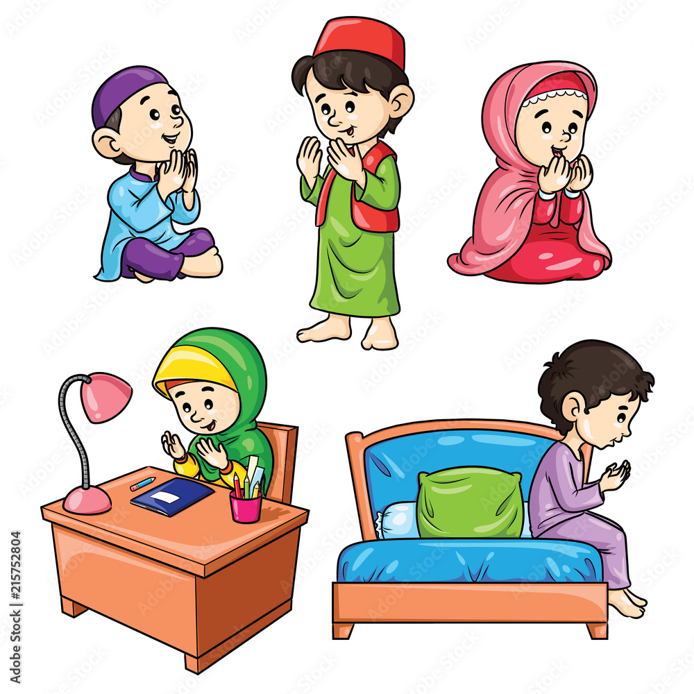 Moslem Kids Praying Illustration of cute cartoon moslem kids praying ...