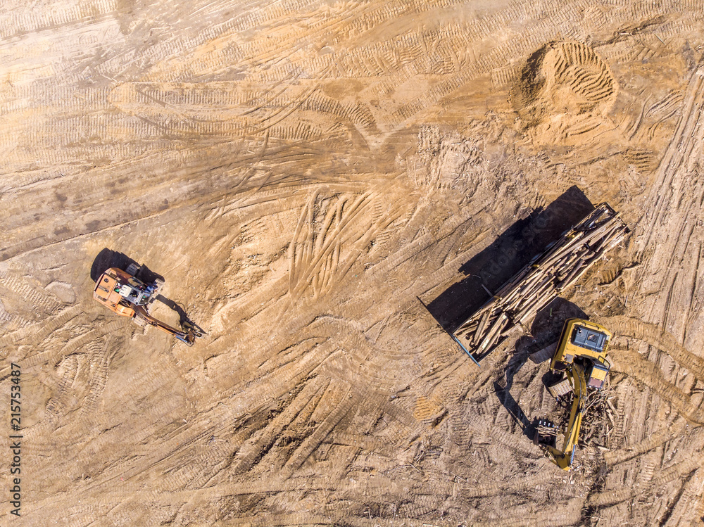 construction site in progress. drone photo of industrial area with two ...