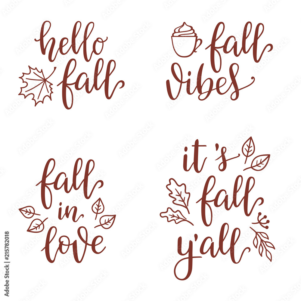 Inspirational Fall calligraphy set with design elements. Hello, vibes ...