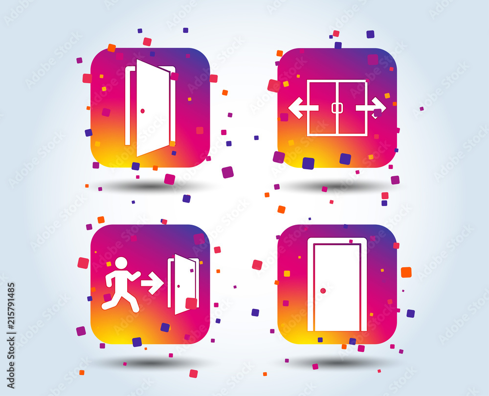 Vecteur Stock Automatic door icon. Emergency exit with human figure and arrow symbols. Fire exit ...