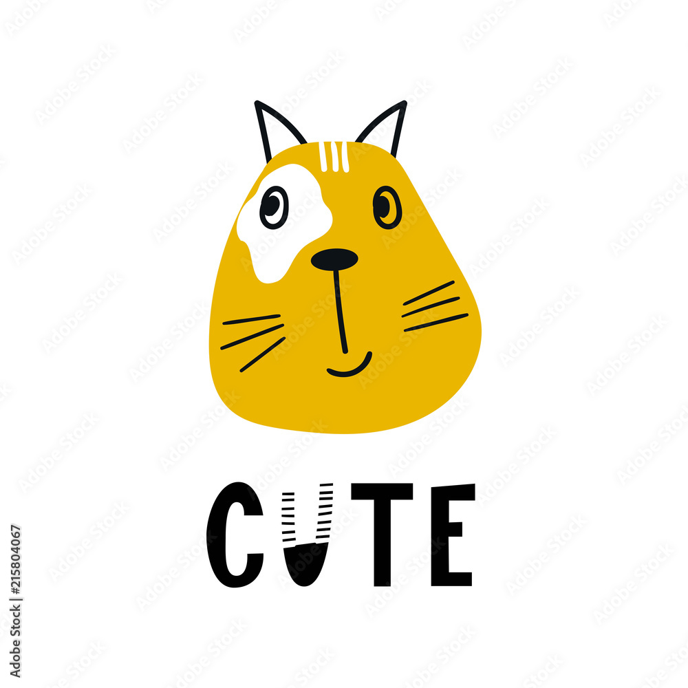 Cute hand drawn nursery poster with cartoon cat character and lettering ...