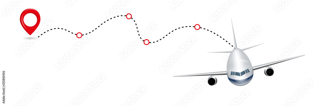 Airplane route in dotted line shape isolated on white background ...