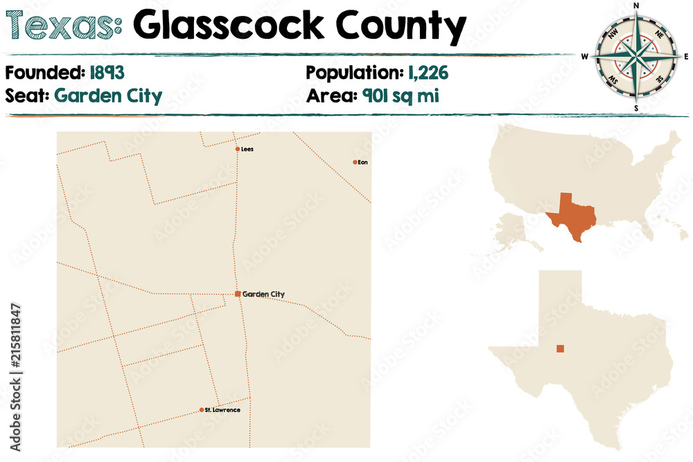 Fototapeta mapa świata dla dzieci Detailed map of Glasscock county in ...