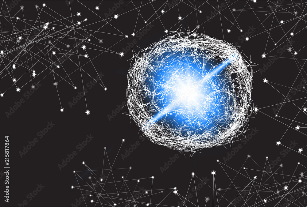 fantasy abstract technology, engineering and science background with particles and plexus ...