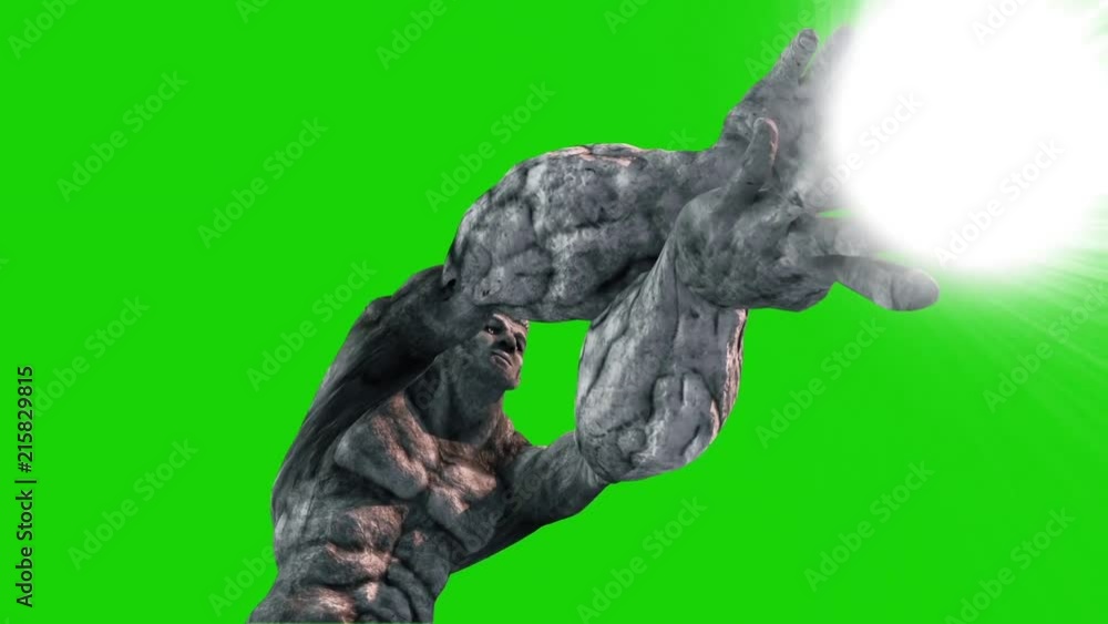 Rock Man Monster Jump Attacks Energy Ball Green Screen Loop 3D ...
