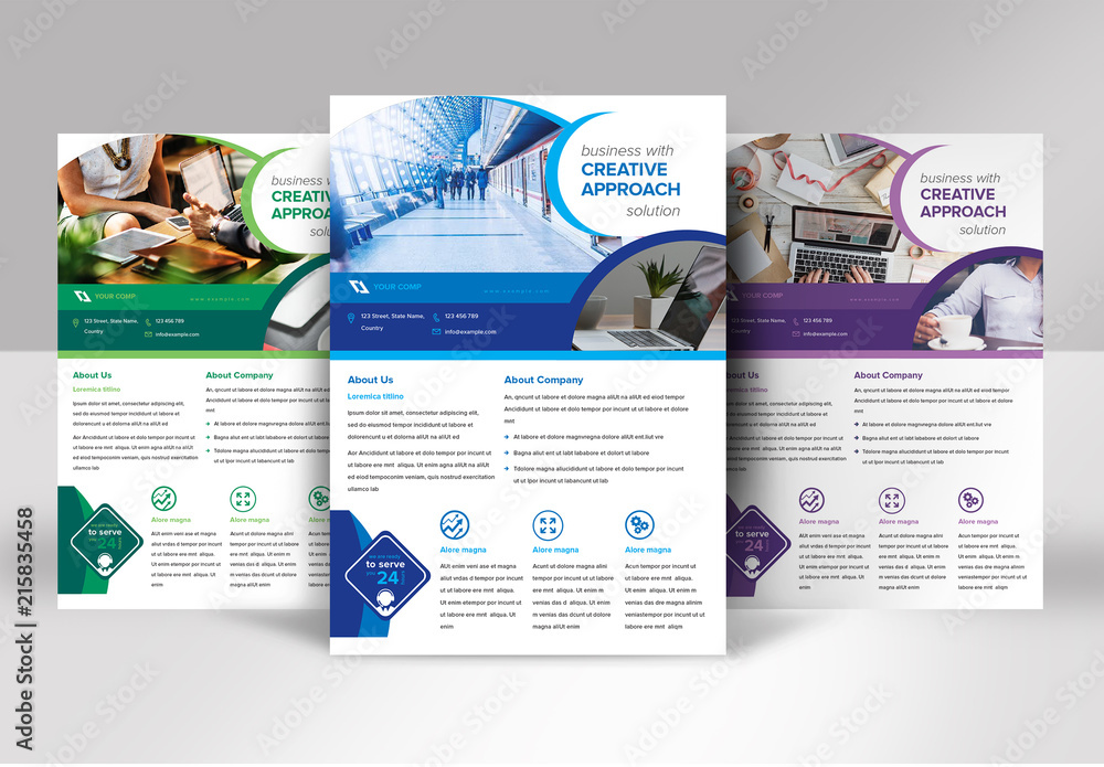Flyer Layout with Circular Elements Stock Template | Adobe Stock