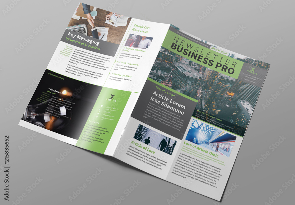 Newsletter Layout with Green Accents Stock Template | Adobe Stock