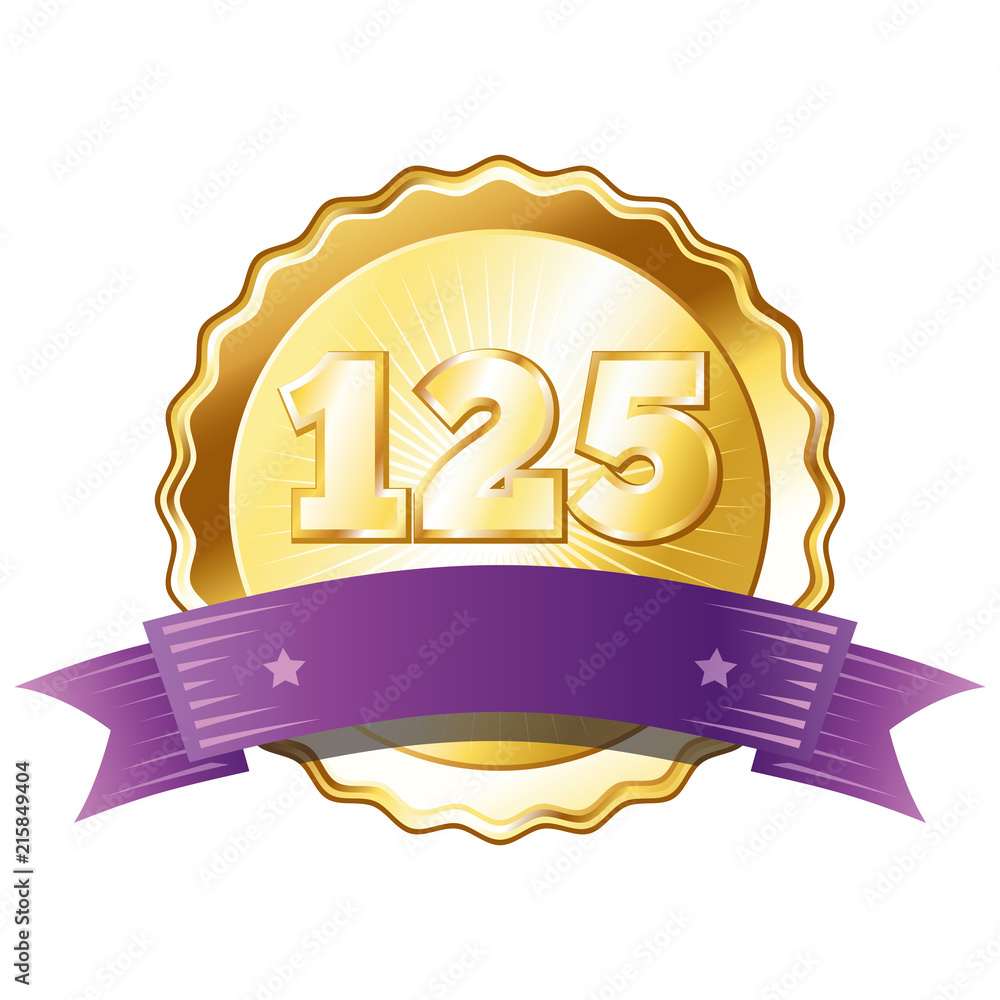 Gold Plate - Badge with Number 125 with a Purple Ribbon. Stock Vector ...