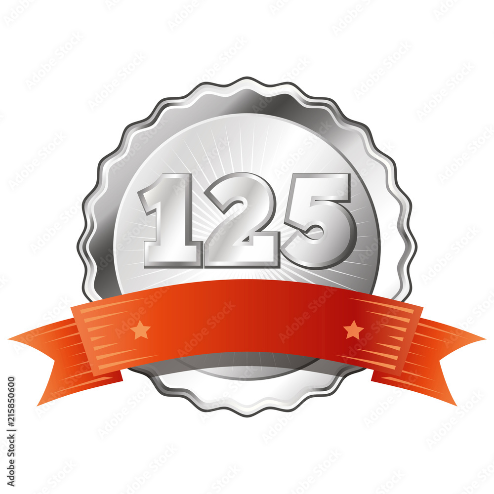 Silver Plate - Badge with Number 125 and a Red Ribbon. Stock Vector ...